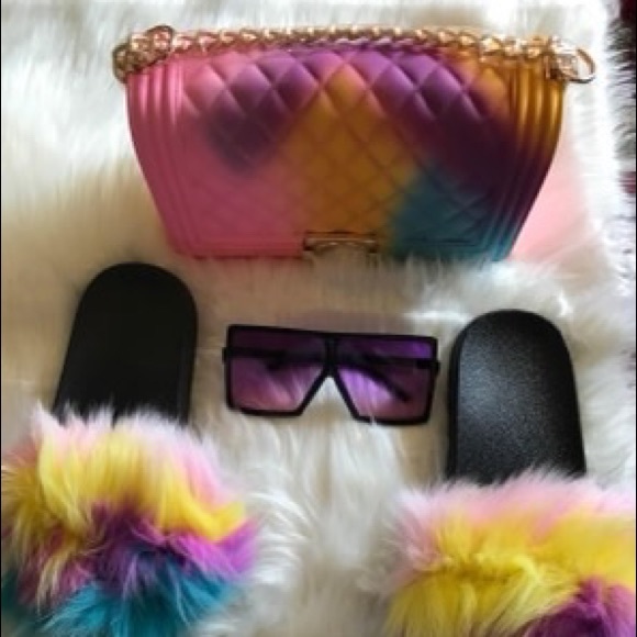 Other | Brand New Fur Slippers Bag With Matching Glasses | Poshmark
